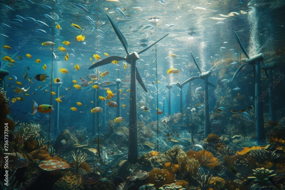 Underwater turbines generating renewable energy from ocean currents ...