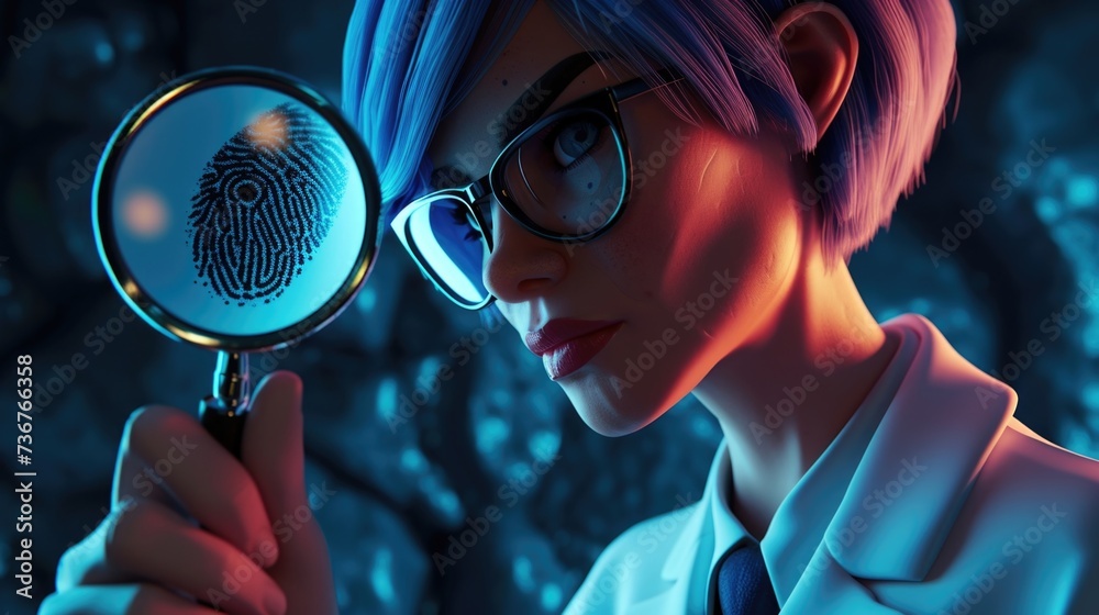 Cartoon digital avatar of a forensic scientist holding a magnifying ...