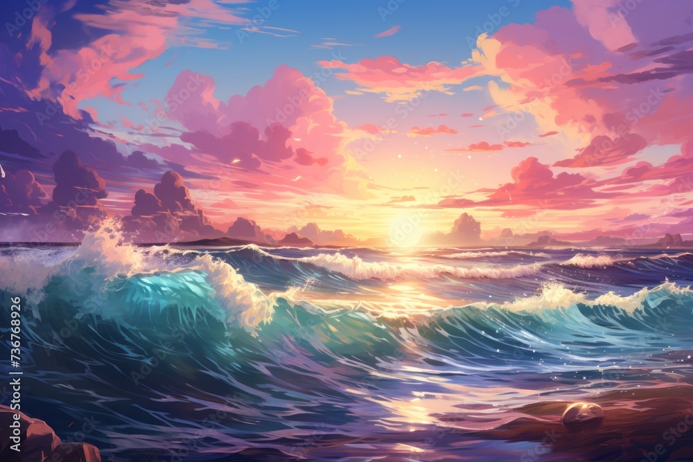 Picture a captivating anime seascape with a background that showcases ...