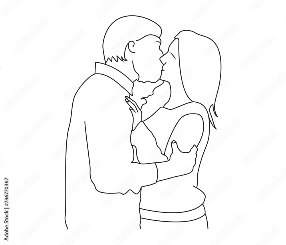 vector one line drawing couple kissing face illustration in line art ...