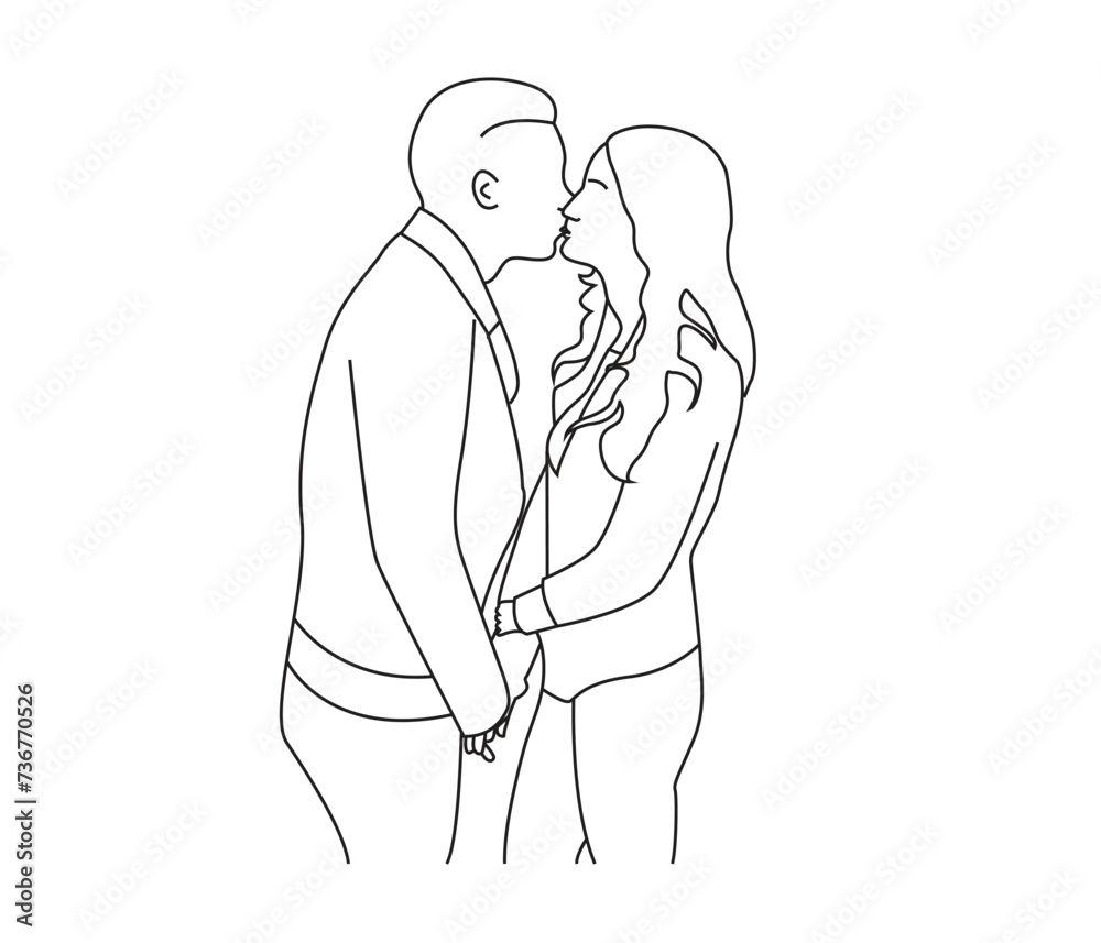 vector one line drawing couple kissing face illustration in line art ...