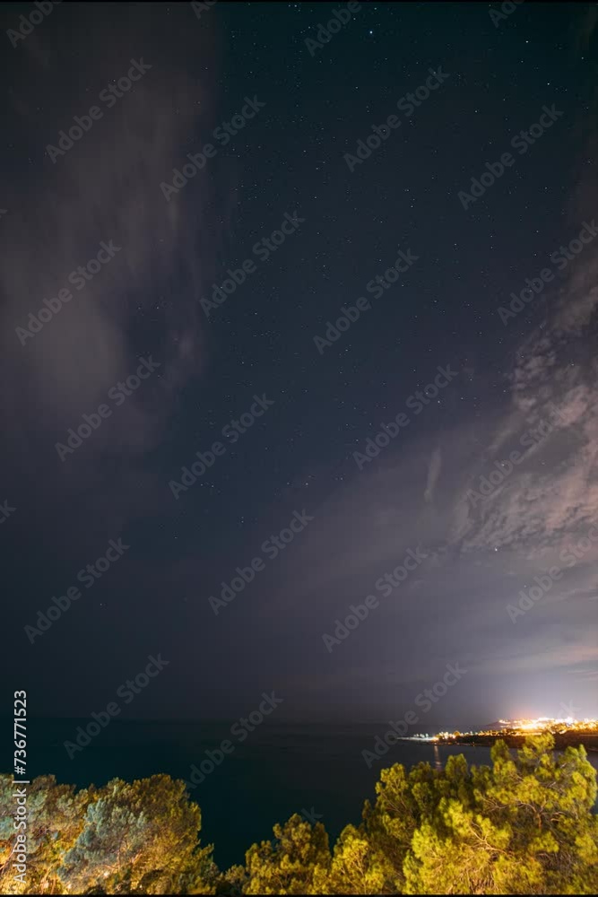 Night Sky Glowing Stars. Meteors Trace On Night Dark Blue Sky ...