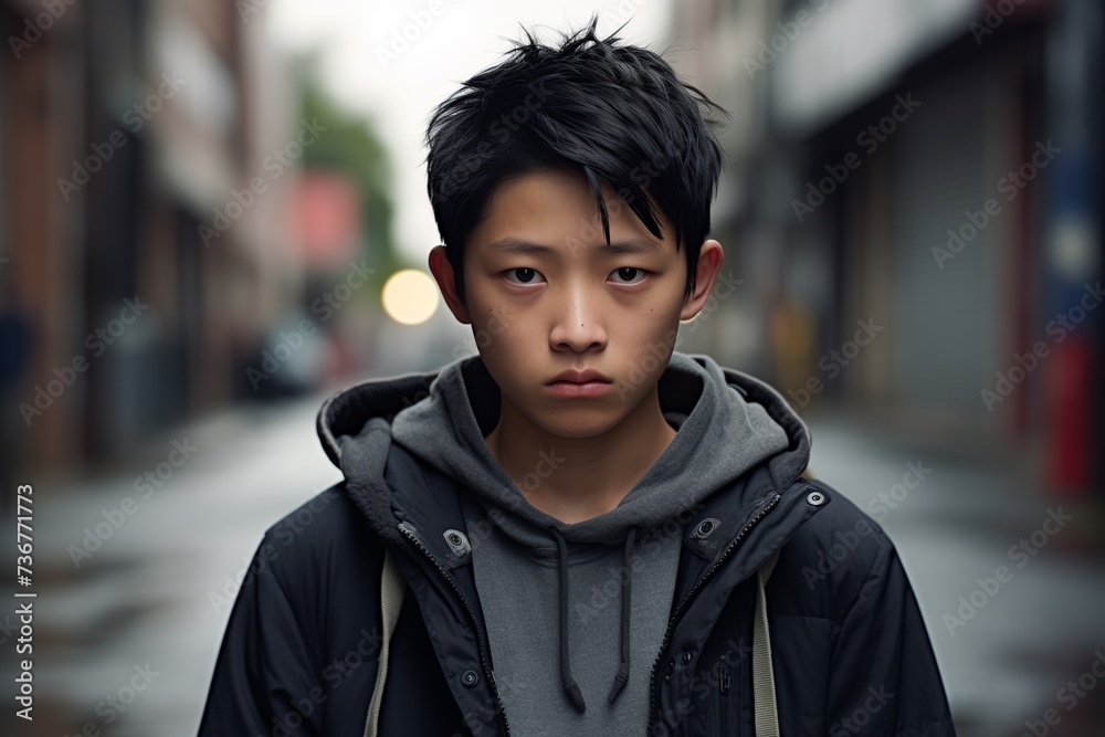 Young teenage boy serious sad face troubled teen teenager Stock Photo ...