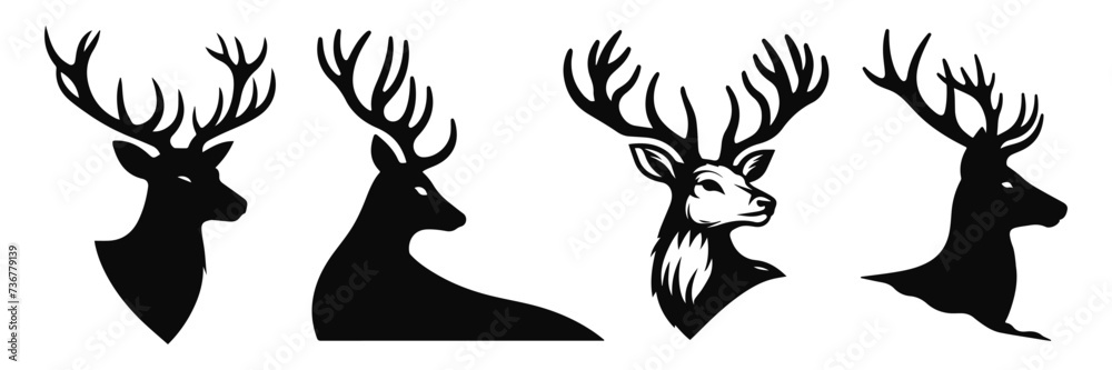 Collection of black deer icons.Logo of deer.Deer simple icon.Reindeer ...