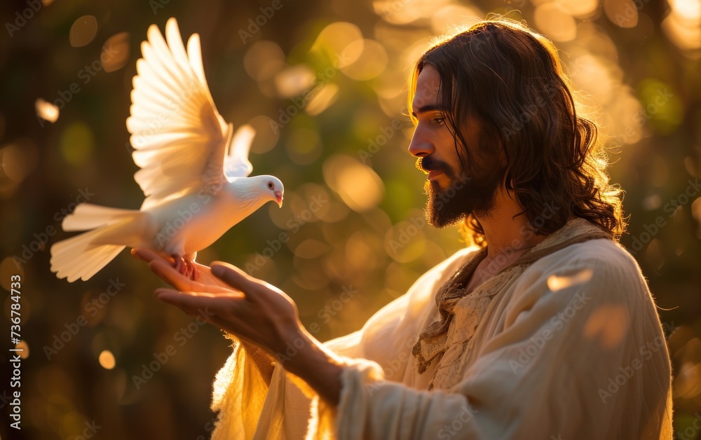 Jesus Christ with a dove. Jesus baptised concept. Generative AI Stock ...