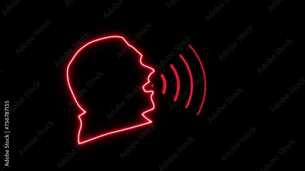 Glowing red neon Human Talk logo sound wave voice technology outline ...