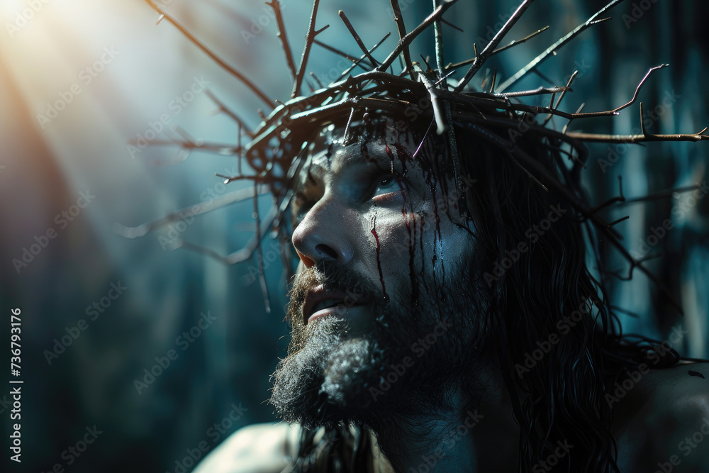 Jesus Christ wearing crown of thorns Passion and Resurection Stock ...