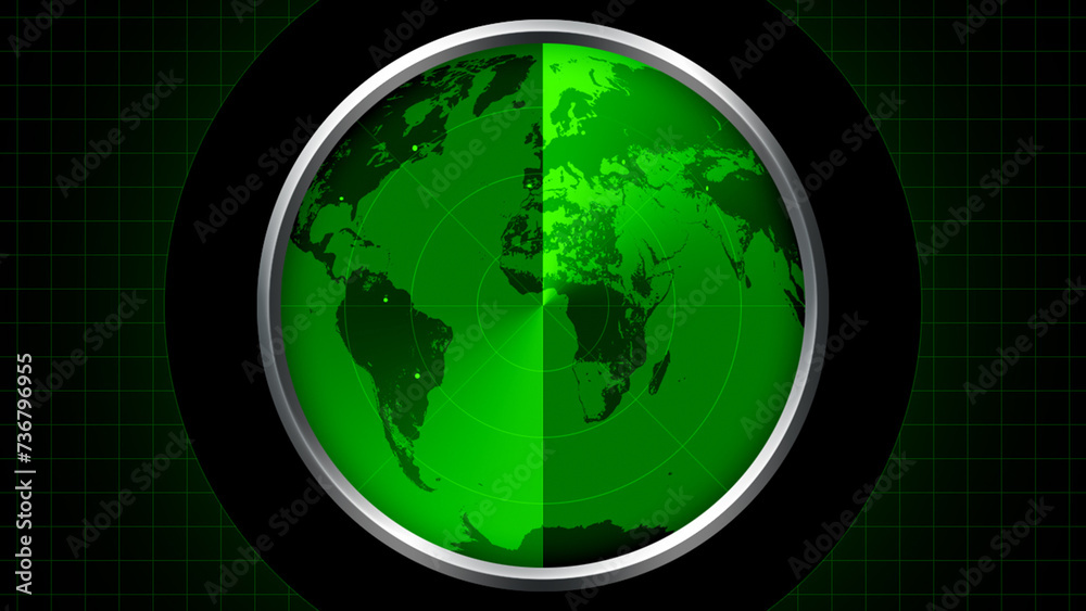 Radar screen.The photograph is prepared using image processing software ...