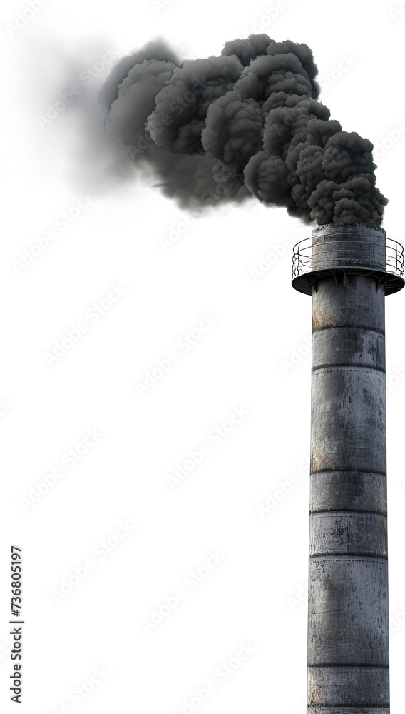 Factory chimney with black smoke isolated on transparent background ...