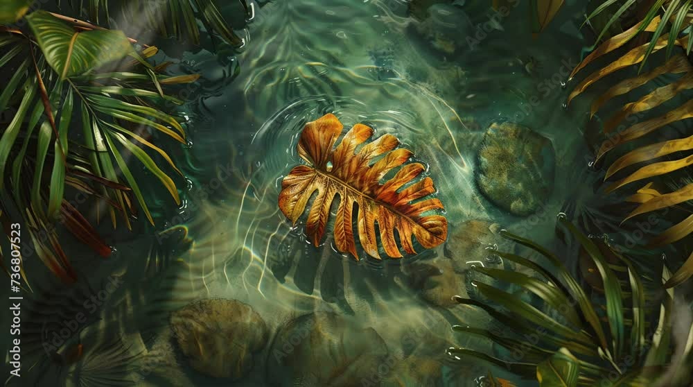 Tranquil Spring Scene: Leaves Drifting Gently on Rippling Water Surface ...