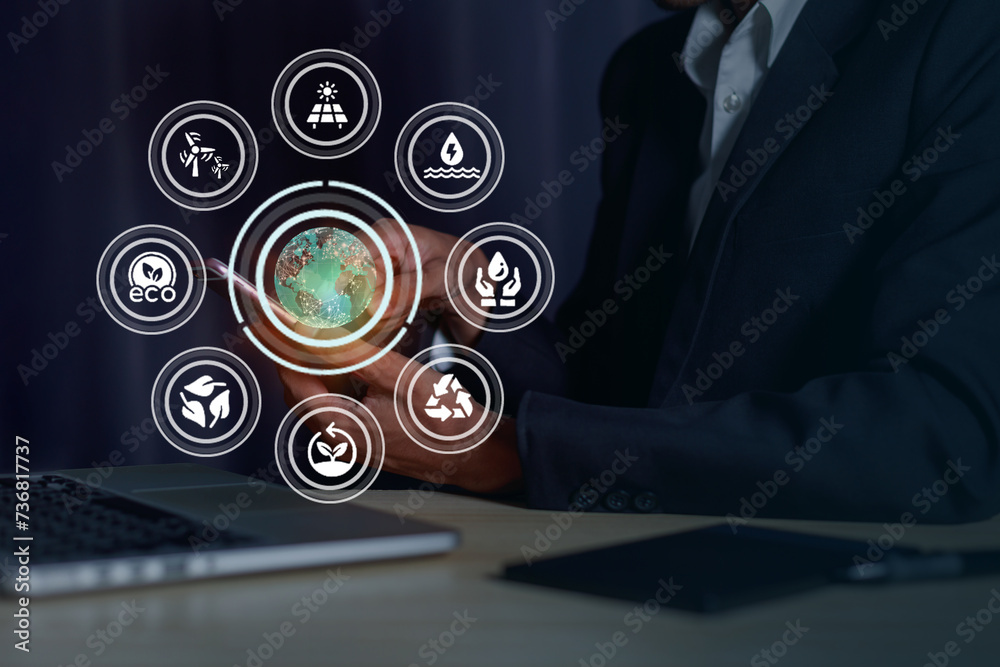 Globe and environmental icons green technology and environmental ...