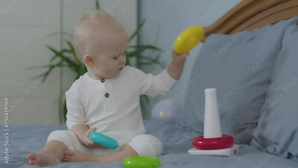 Toddler play with stacking rings, cognitive development through game ...