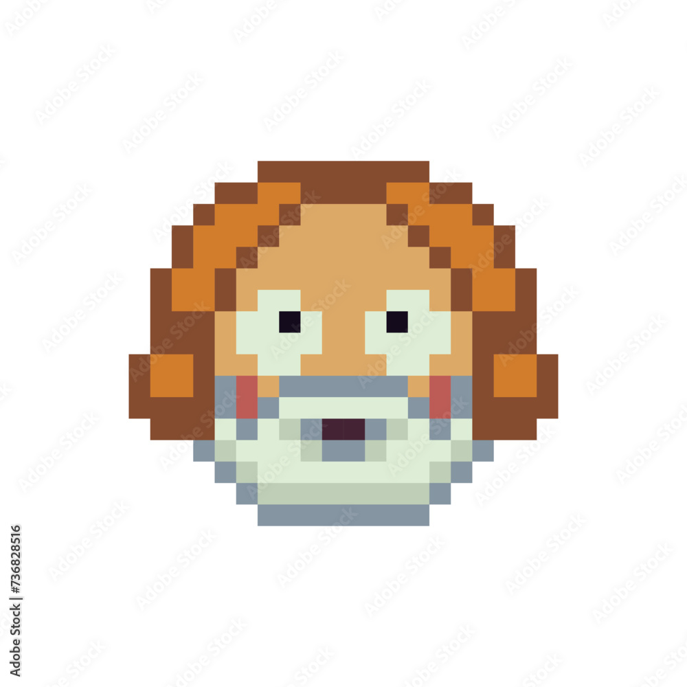 Grandfather face, cartoon character, bearded man pixel art style icon ...