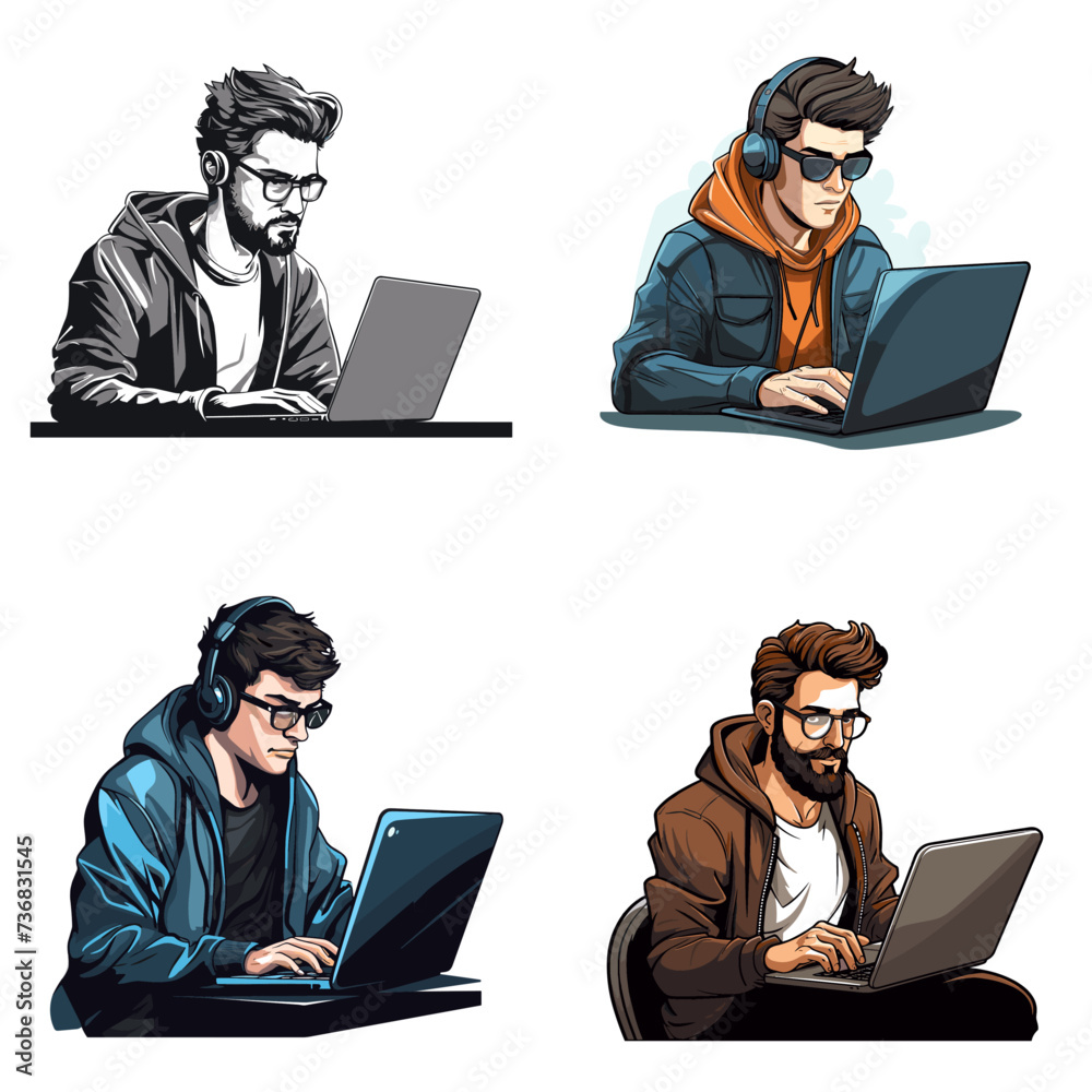 Programmer with Laptop (Software Developer) simple minimalist isolated ...