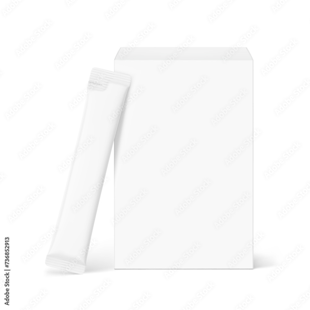 Universal blank cardboard box with stick mockup set. Vector ...