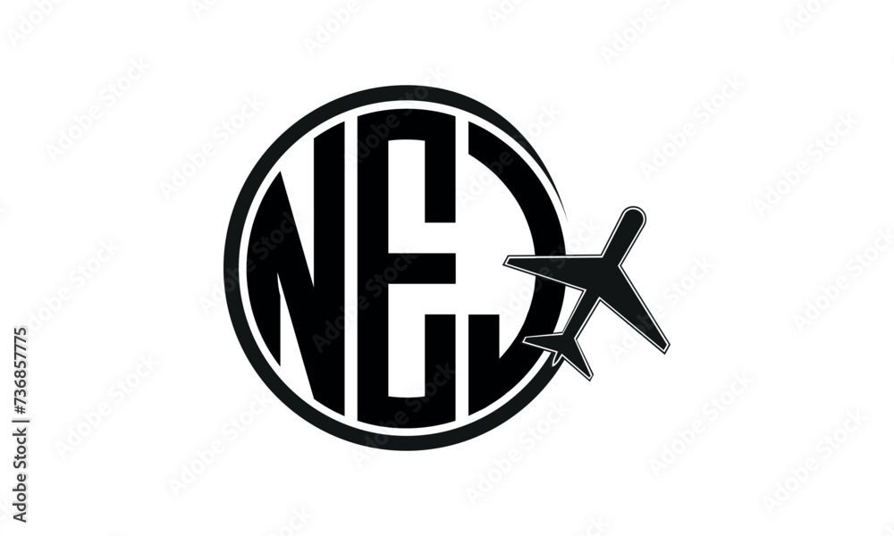 NEJ three initial letter circle tour & travel agency logo design vector ...