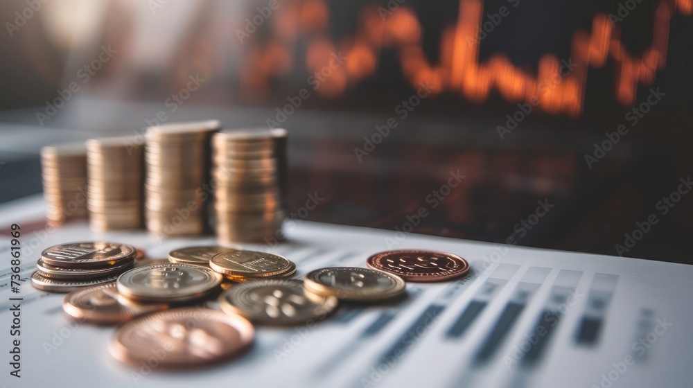 Stock funding or money saving graph with coins. Background for business ...