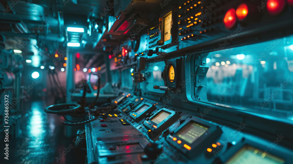 submarine control panel, Military submarine diving underwater. Stock ...