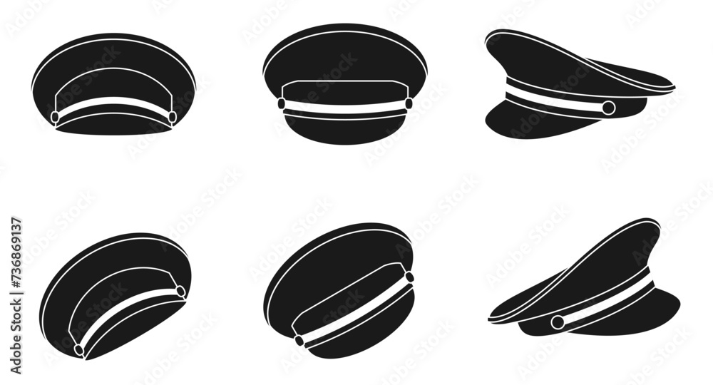 Captain hat icon set. front view and side view. vector illustration ...