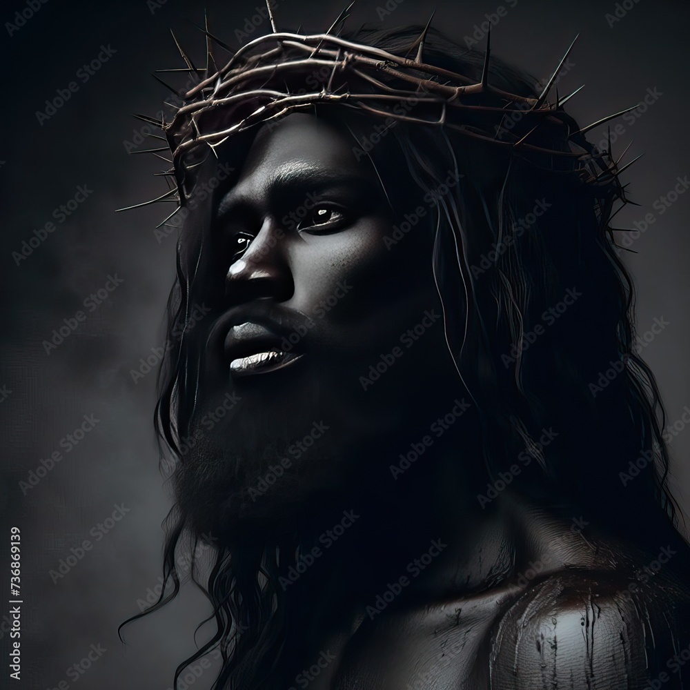 Portrait of. Jesus Christ | in a. crown | of thorns, symbolizes the ...