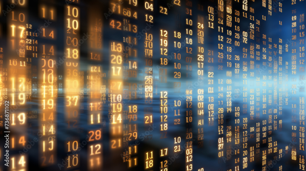 Abstract background of glowing binary code or row and column of ...