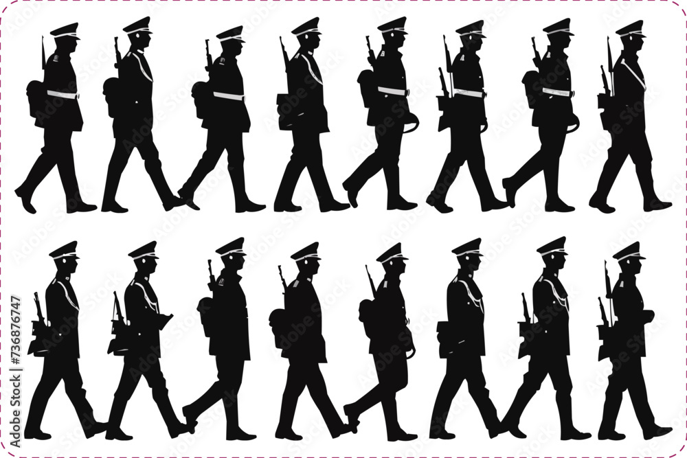 silhouettes of soldier is marching with arms on parade, Black ...
