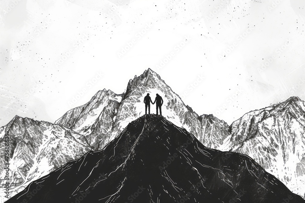 An illustration is presented of two people holding hands on top of a ...