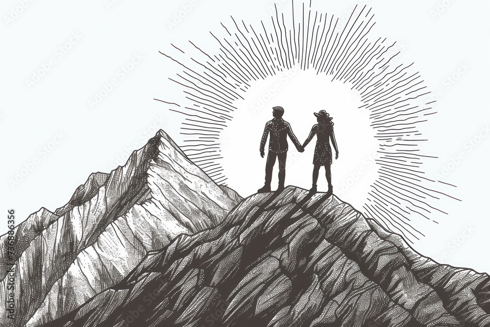 An illustration is presented of two people holding hands on top of a ...