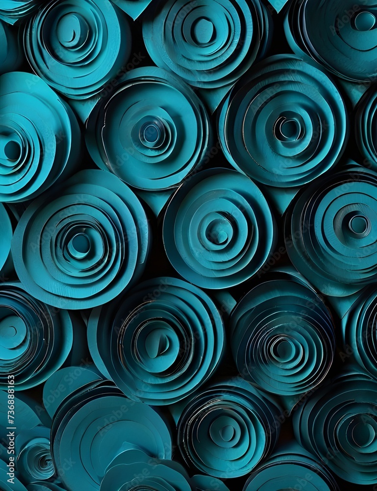 Deep blue turquoise abstract background of paper circles pattern of ...