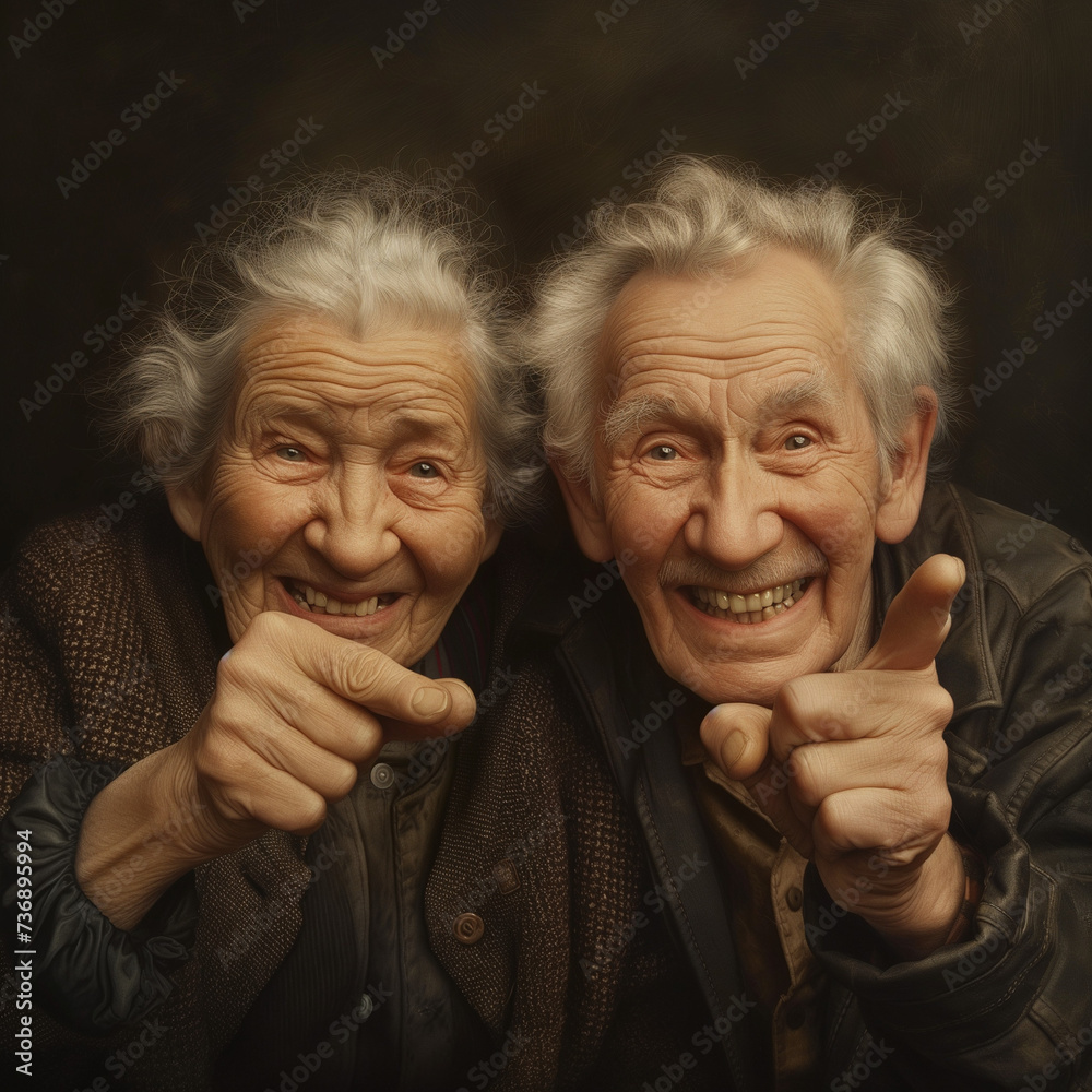Grandma and Grandpa smiling lovingly into the camera and being happy ...