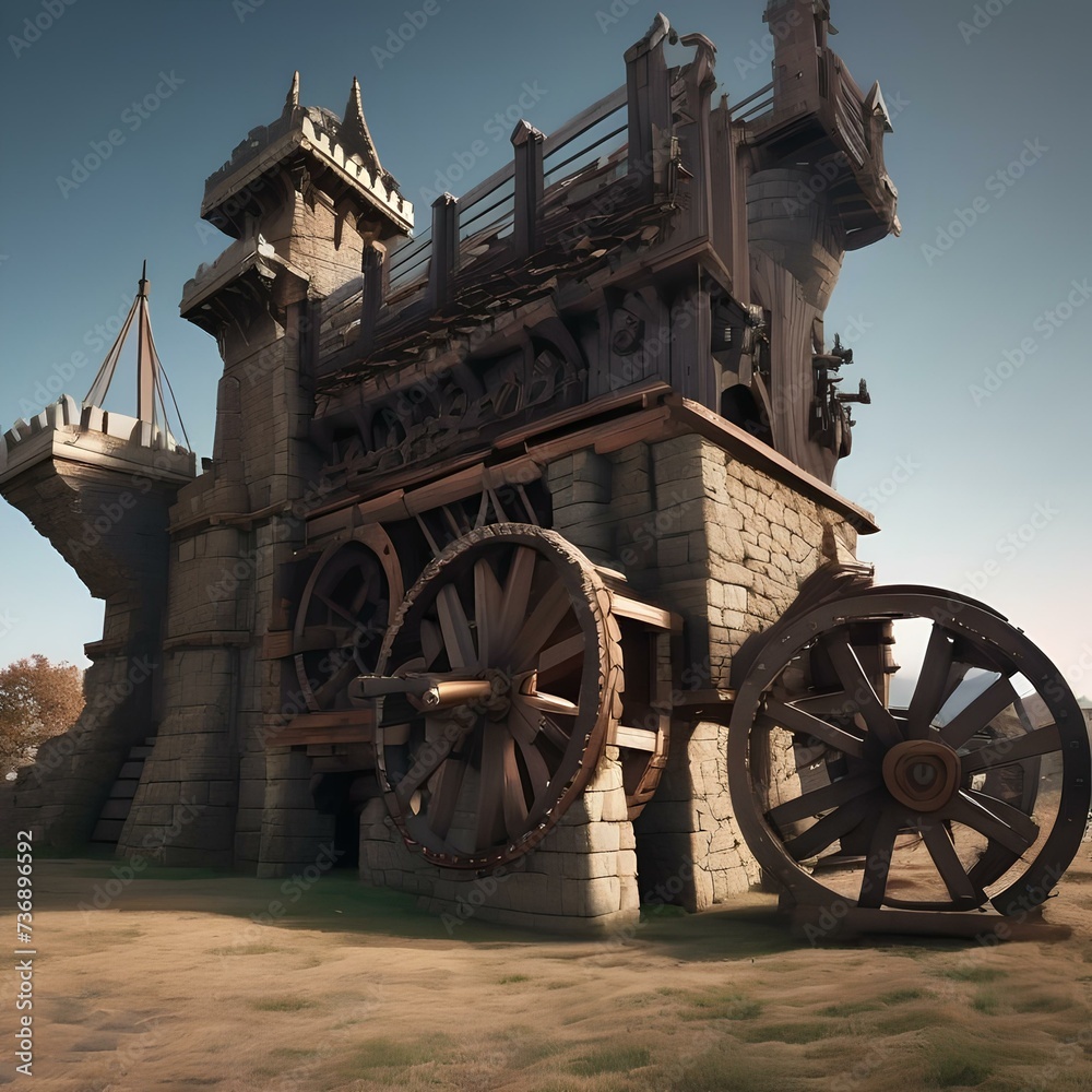 Epic siege engine, Massive siege engine unleashing devastation upon a ...