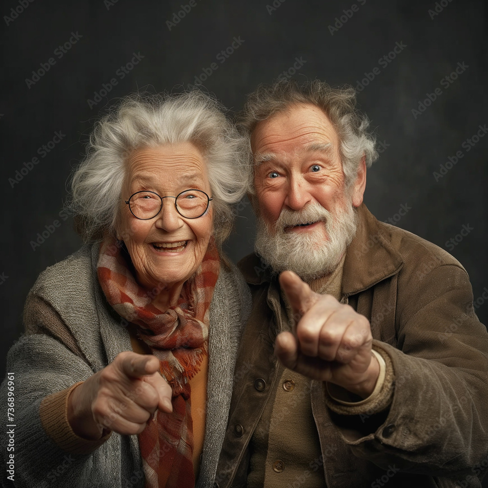 Grandma and Grandpa smiling lovingly into the camera and being happy ...