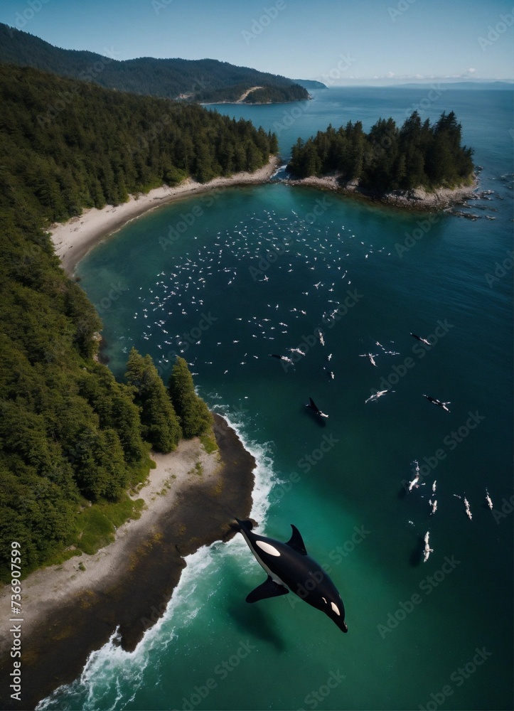 Overhead drone footage, orcas in the ocean, Nikon D850, RAW photo, 8k ...