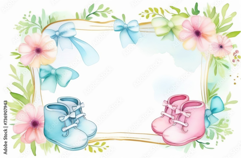 Baby born frame with draw flowers, bow, baby bottle and booties ...