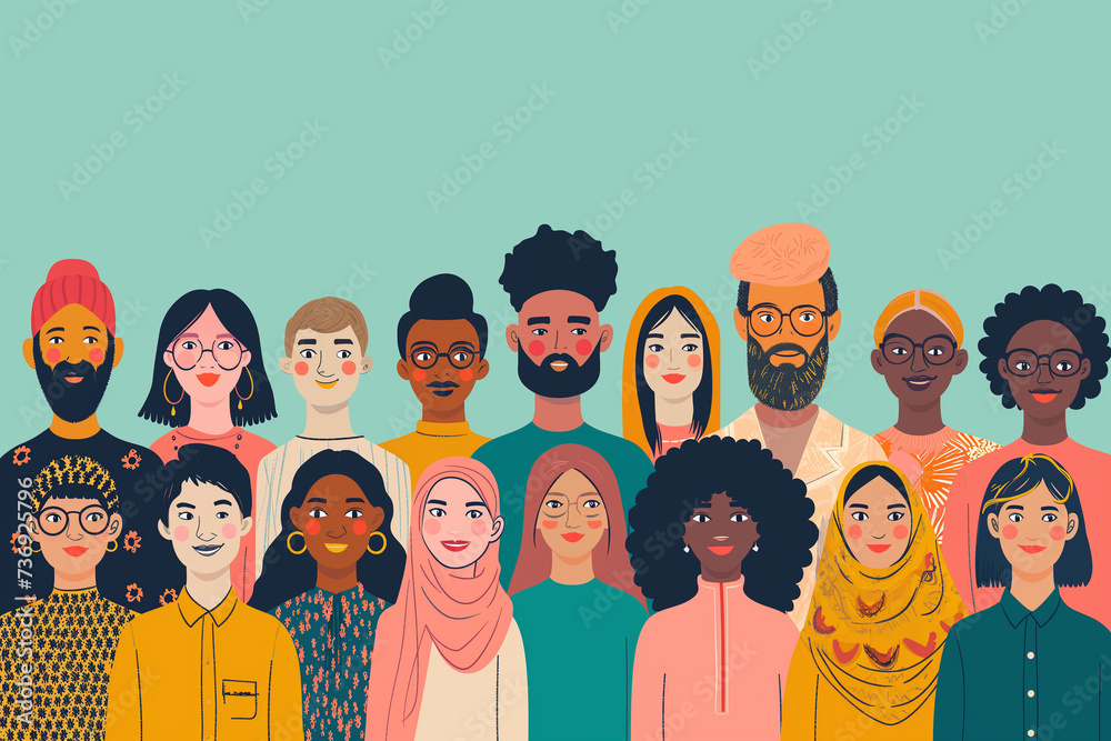 Multi cultural and multi ethnical people standing together isolated in ...