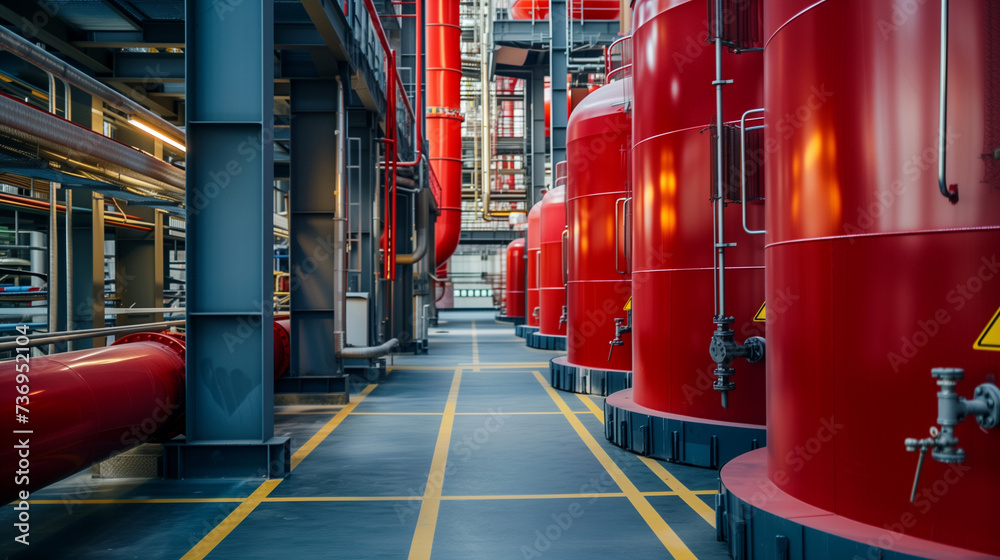 Industrial Facility Highlighting Large Red Storage Tanks, Piping ...
