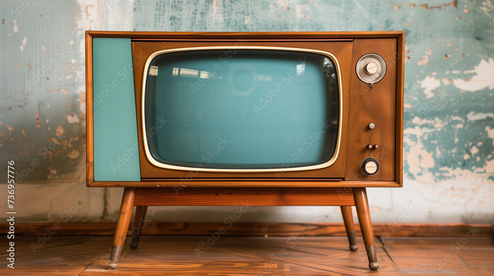 Vintage-Style Television with Retro Turquoise and Brown Design ...