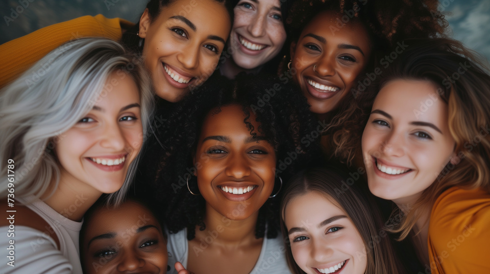 Smiling Women with Diverse Backgrounds Posed in a Unity Celebration ...