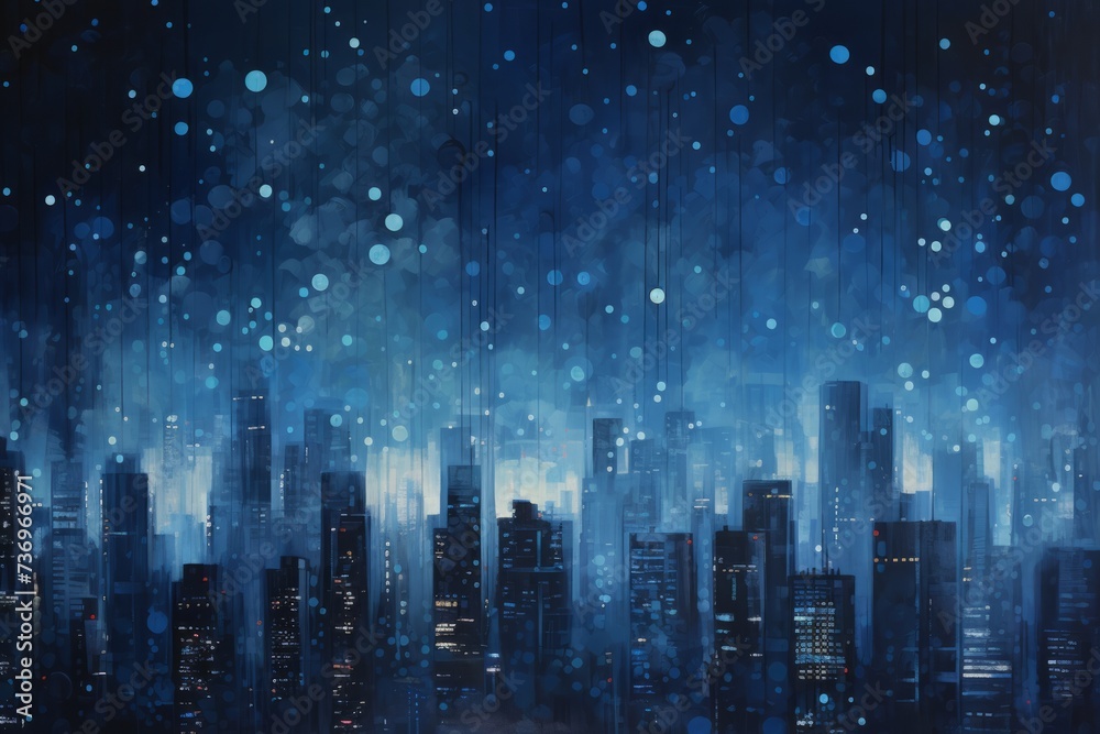 Urban Nightlife Captured in an Abstract Dark Blue Cityscape, Featuring ...