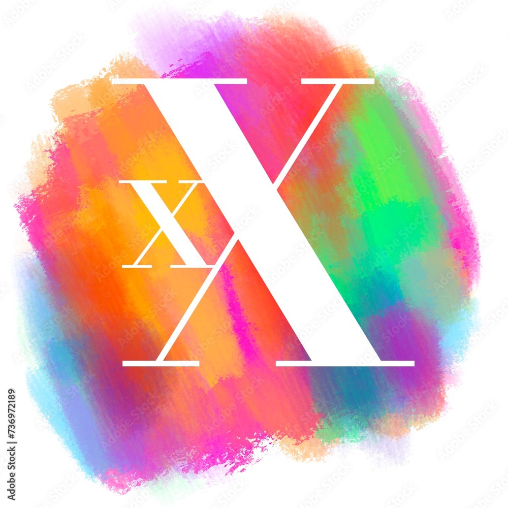 Alphabet on multicolored paint background, white letter X, uppercase ...