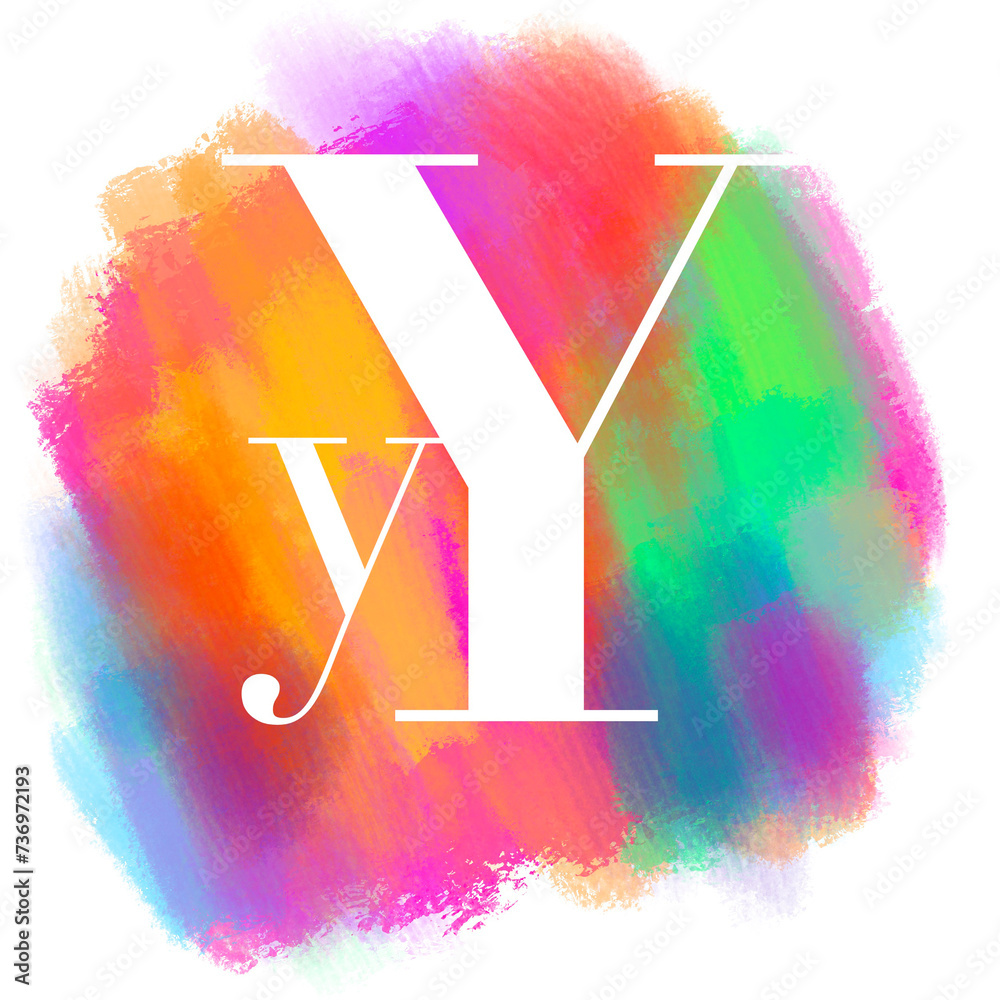 Alphabet on multicolored paint background, white letter Y, uppercase ...