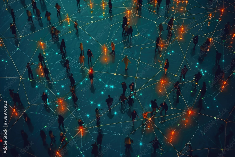People network across the world. Top down network structure. connected ...