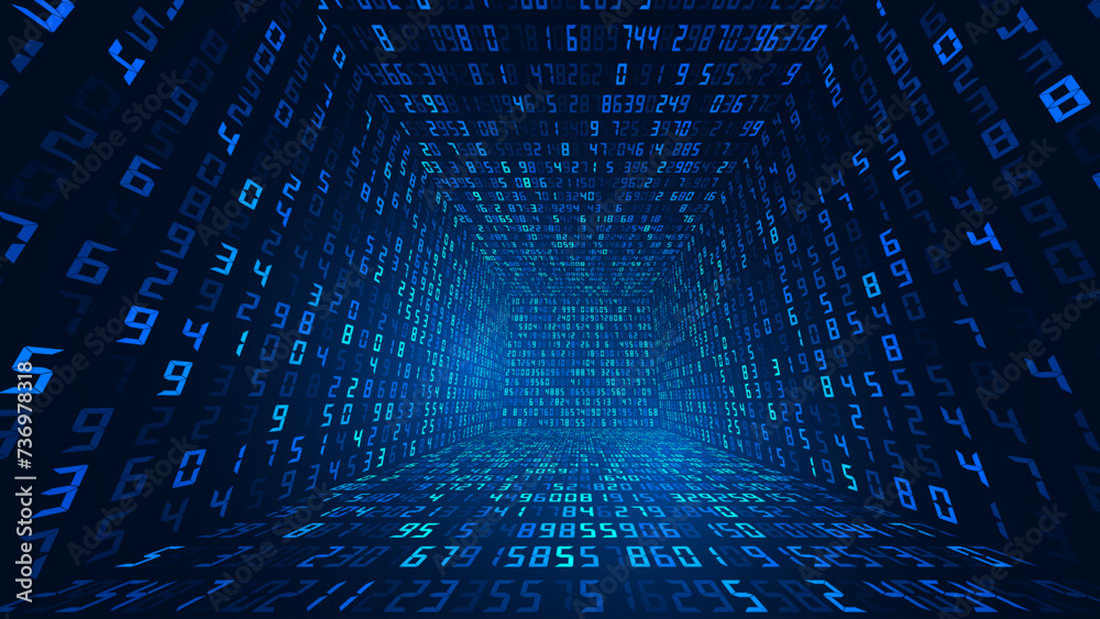 Big Data 3D Matrix Numbers. Quantum Computer CPU Core Code Concept Background. 3D Blockchain ...