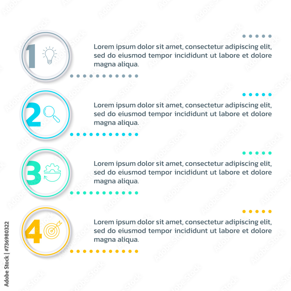 4 step info graphic template. List diagram, chart with four numbers ...