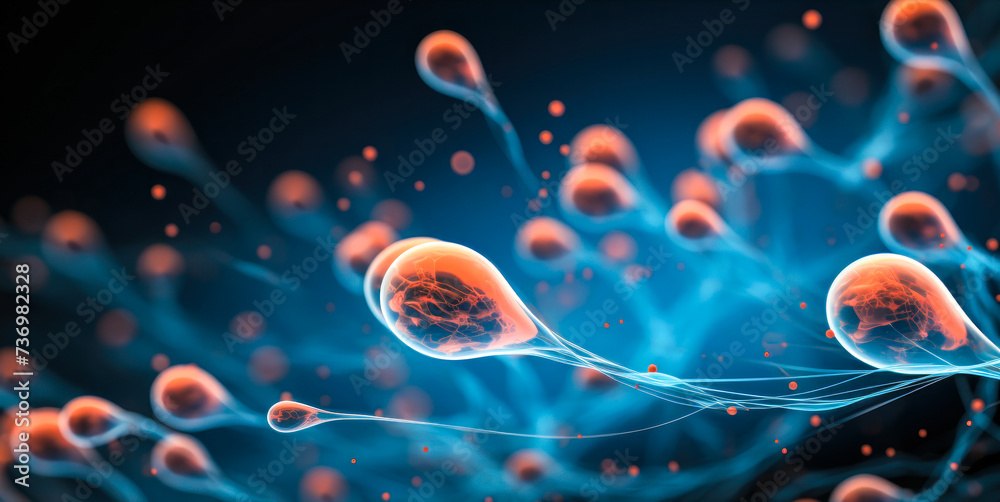 Detailed microscopic view of human sperm cells swimming actively ...