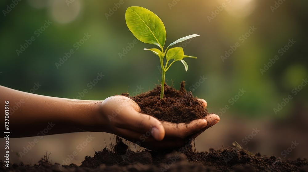 hold young tree ready to grow in fertile soil, prepare for plant and ...