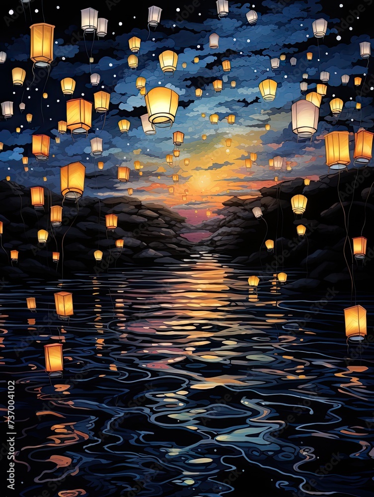 Glowing Lantern Sea: Blissful Night Sky Artwork at Floating Lantern ...