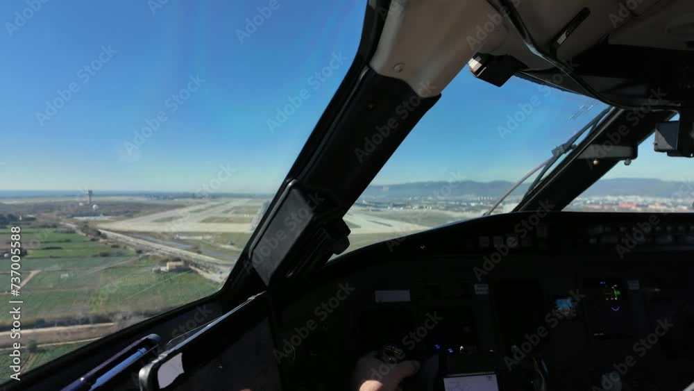 Inside a jet cockpit view, Captain side, in a real time landing at ...