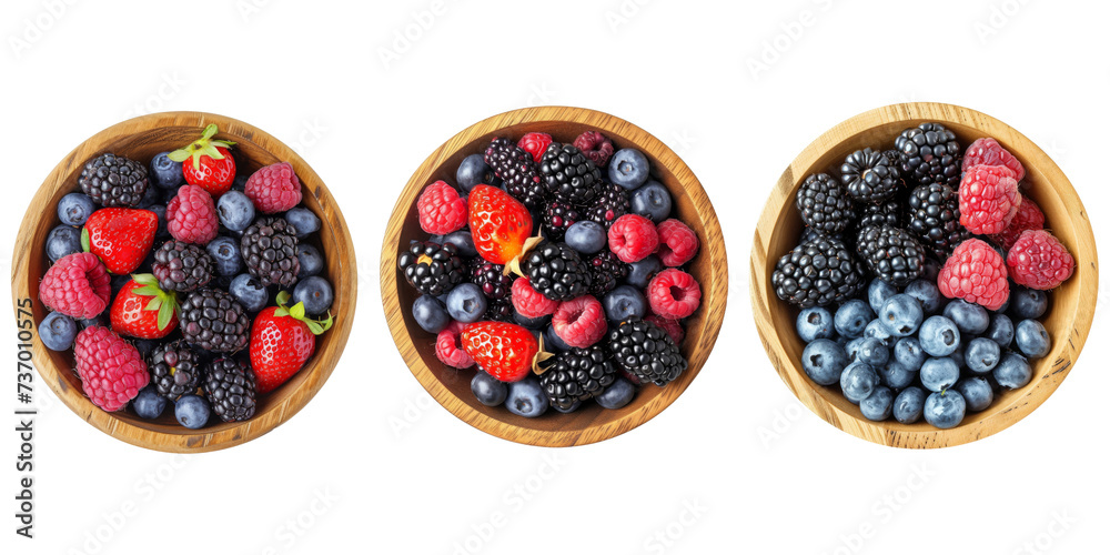 Fresh Mix Berries inside wooden bowl isolated on background, delicious ...
