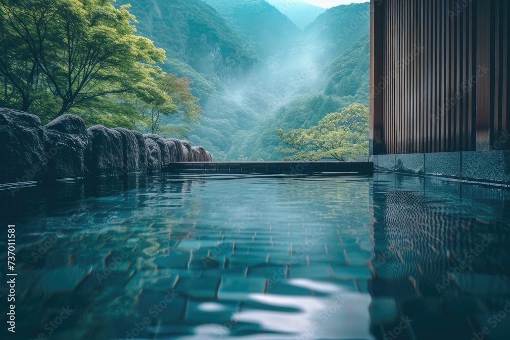 Japanese onsen ryokan. Japanese open-air baths using hot water from ...